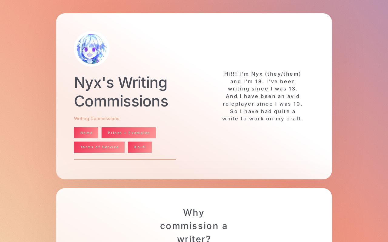 Nyx's Writing Commissions